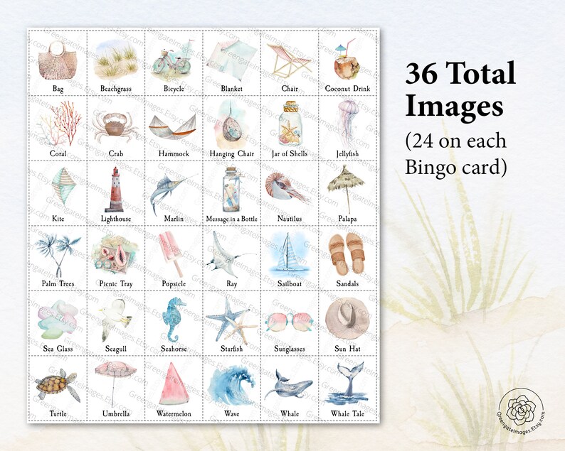 Beach Bingo: PRINTABLE 50 Cards Bingo Pdf Game Party Game - Etsy