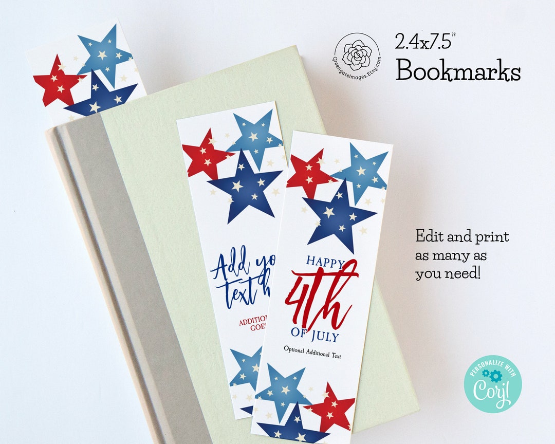Patriotic Bookmark - Personalize Corjl, 4th of July Bookmark, Book Club ...