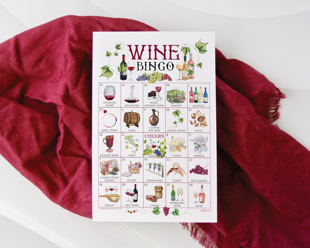 Wine Bingo - 50 PRINTABLE Unique Cards. Instant Digital Download PDF ...
