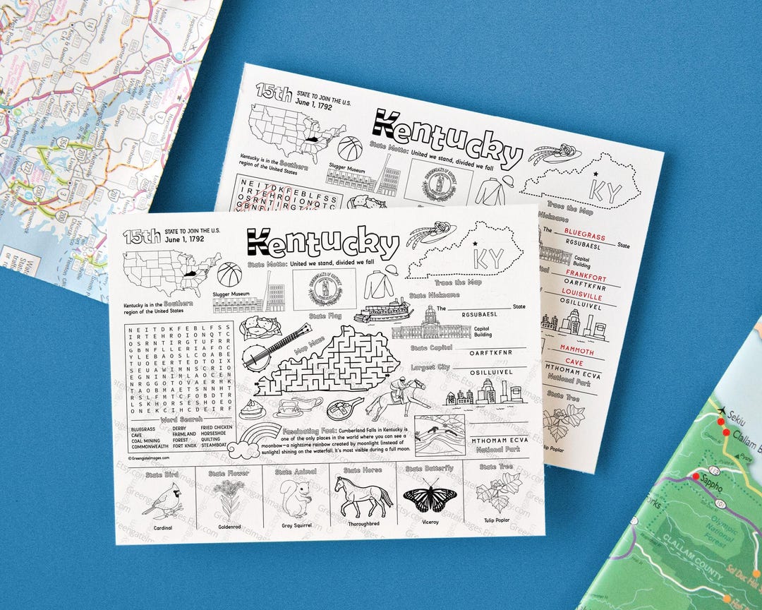 PRINTABLE Kentucky Activity Page - Instant Download PDF Kids Games. KY ...