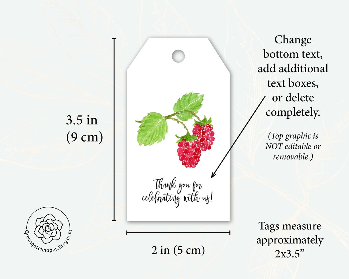 Raspberry Gift Tags printable gift tag editable corjl | Etsy