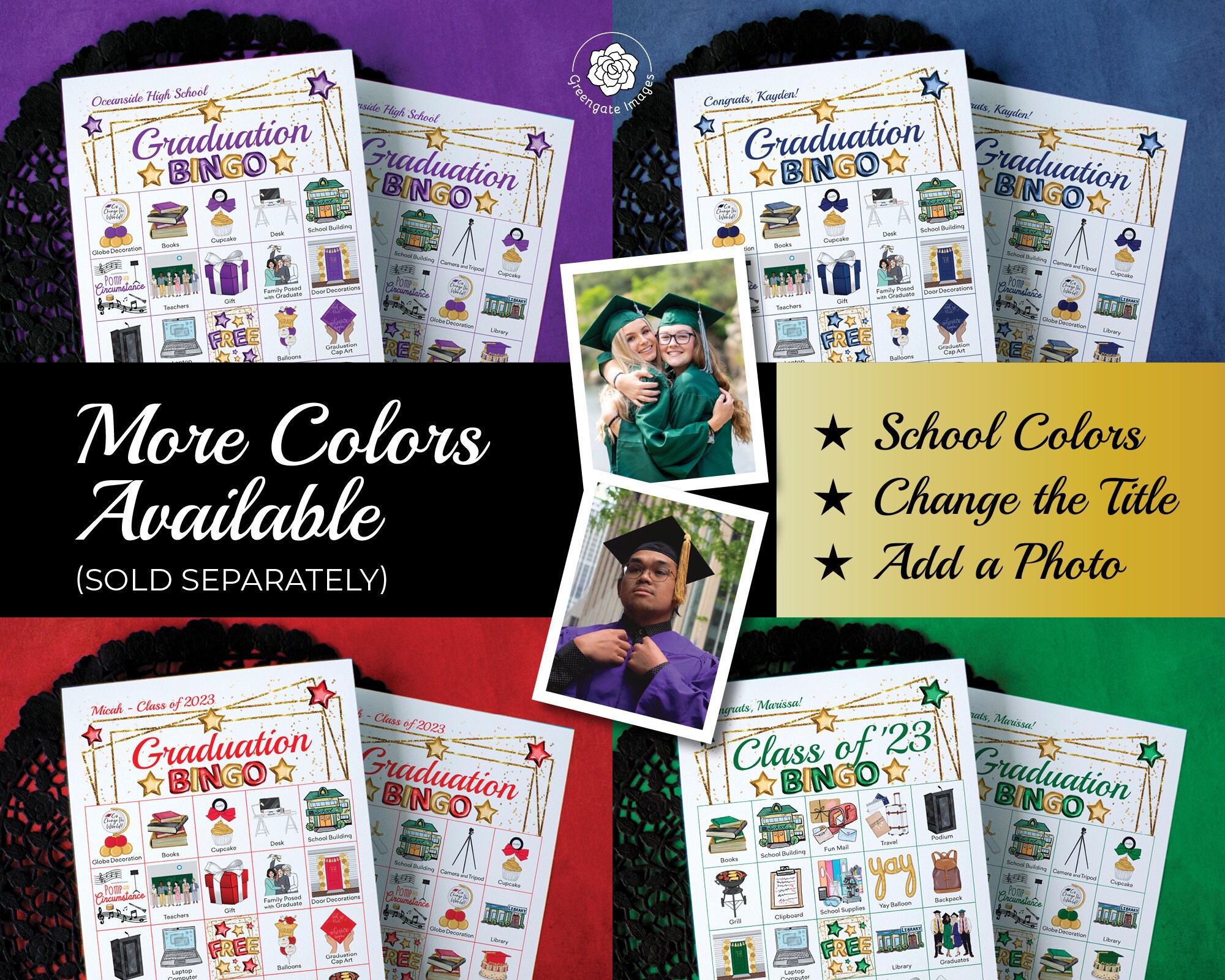 Graduation Bingo - 50 PRINTABLE Unique Cards. Purple and Gold Color ...