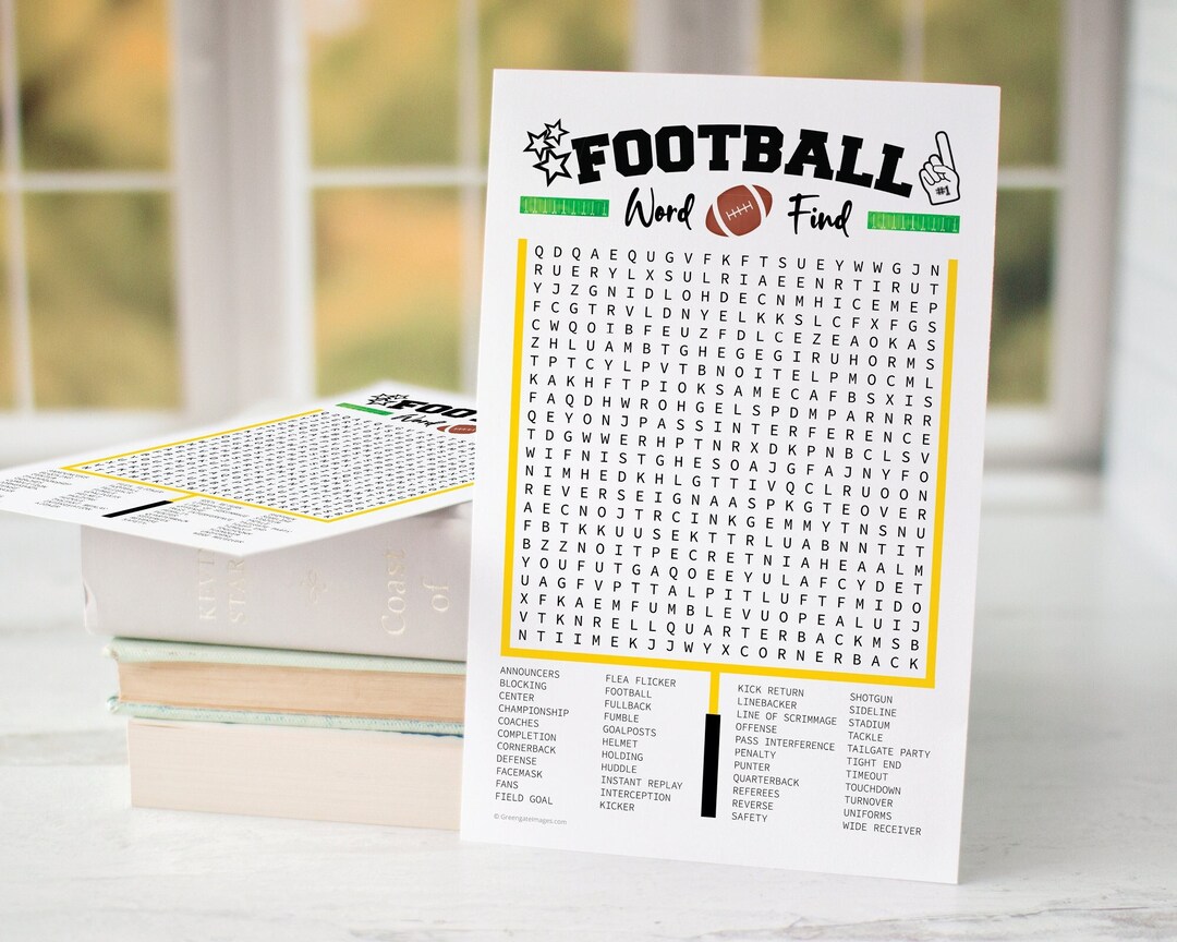 PRINTABLE Football Word Search - Big 44-word Find. Instant Download PDF ...