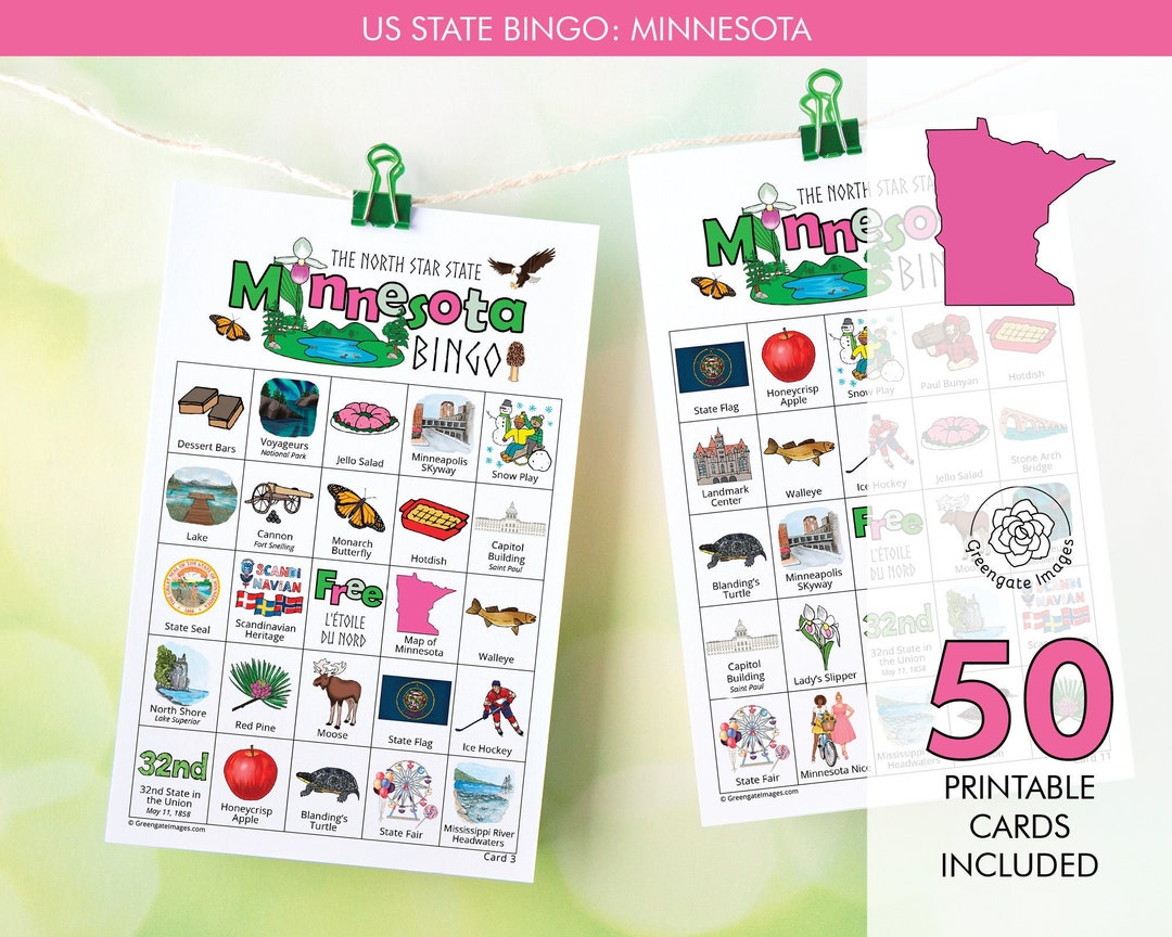 Minnesota Bingo Cards 50 PRINTABLE Unique Cards. Download - Etsy