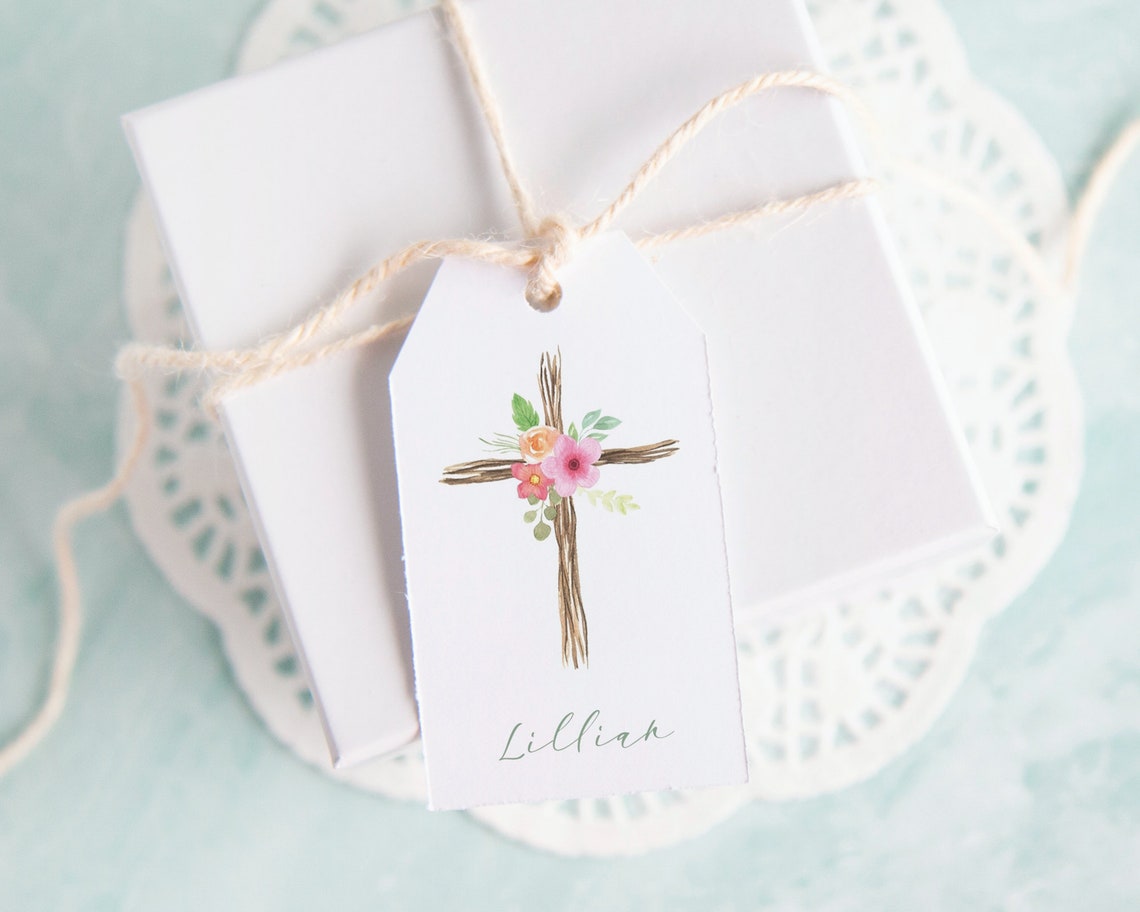 Cross Gift Tags - Printable Gift Tags, Cross Flowers, Editable Corjl ...