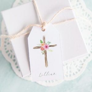 Cross Gift Tags - Printable Gift Tags, Cross Flowers, Editable Corjl ...