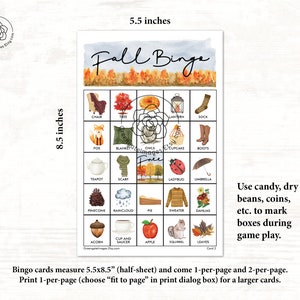 Fall Bingo Cards: Printable Bingo, 50 Cards, Fall Party Idea, Senior ...