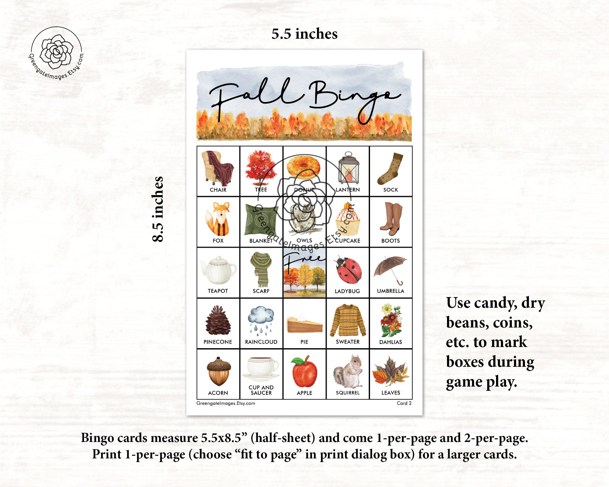 Fall Bingo Cards: Printable Bingo, 50 Cards, Fall Party Idea, Senior ...