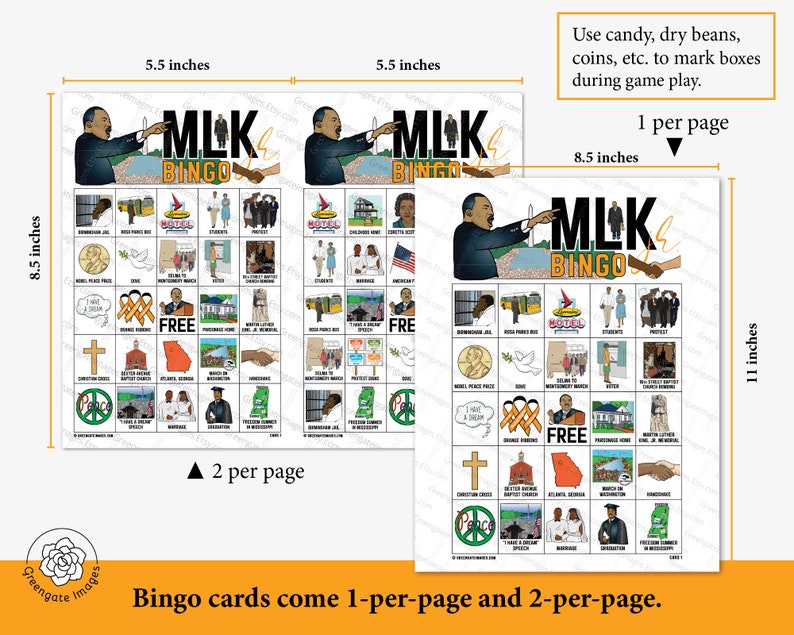 MLK Bingo 50 PRINTABLE Unique Cards. Instant Digital - Etsy