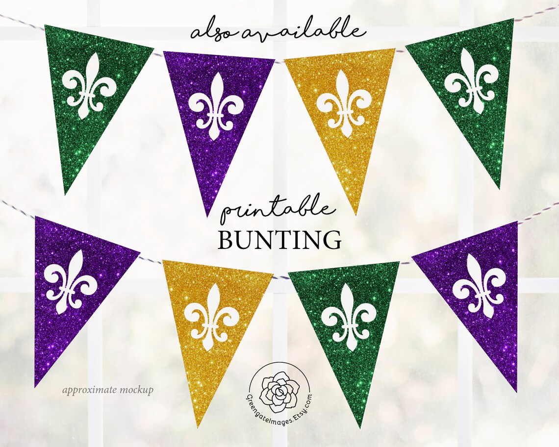 Mardi Gras Bunting Printable Banner Instant Download Party | Etsy