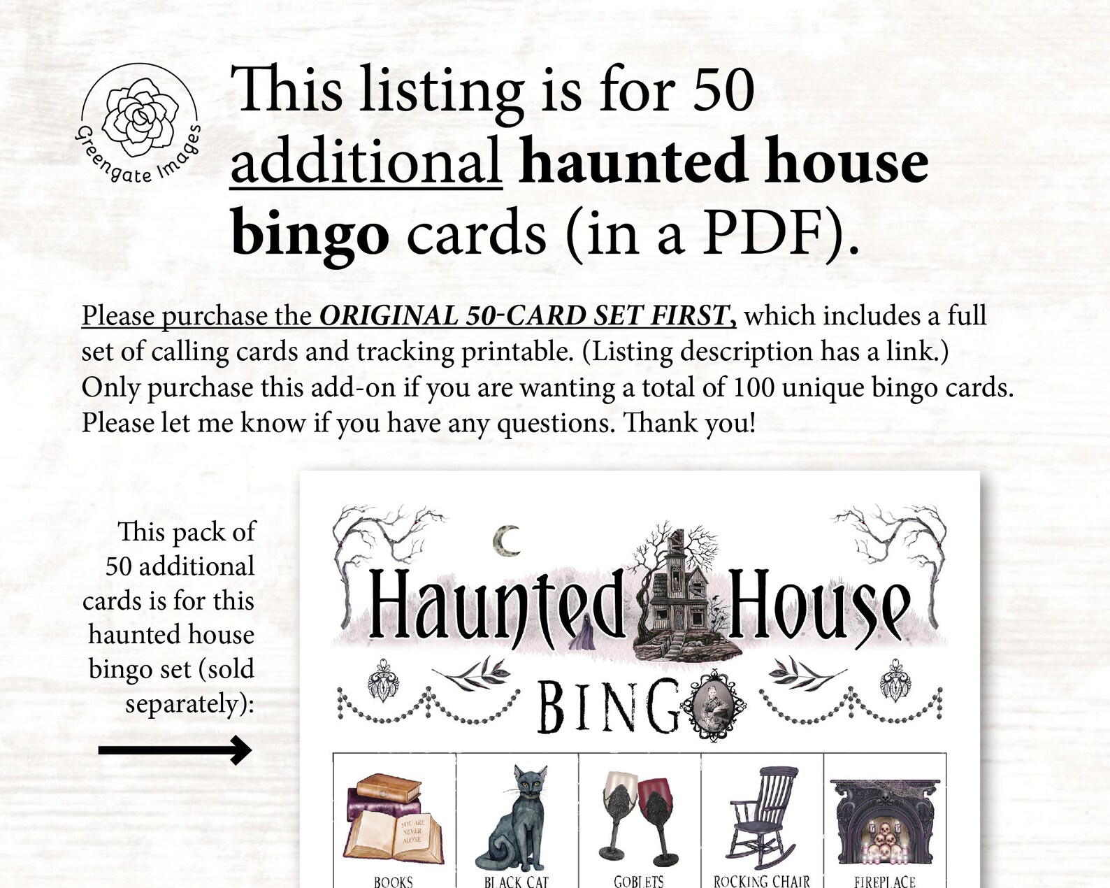 ADD-ON: 50 Additional Haunted House Bingo Cards (numbered 51-100) to Go ...