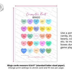 Conversation Heart Bingo Template: 50 Cards Printable Pdf, Editable ...