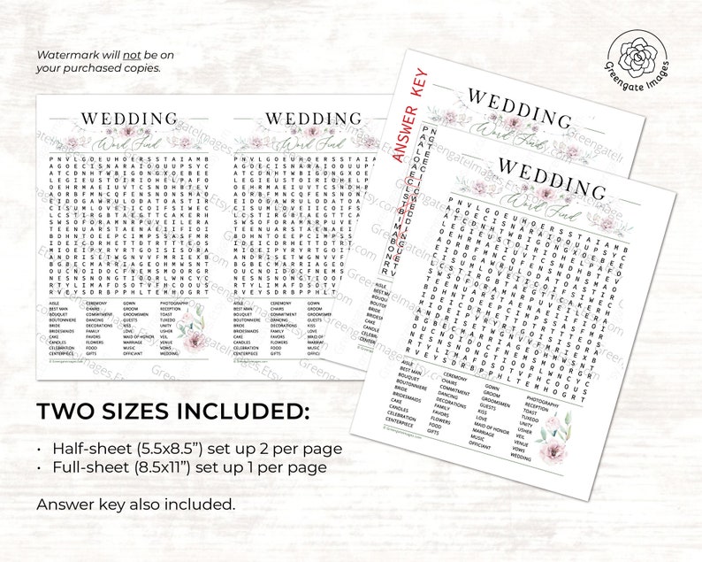 Wedding Word Find PRINTABLE Downloadable Activity. Reception - Etsy
