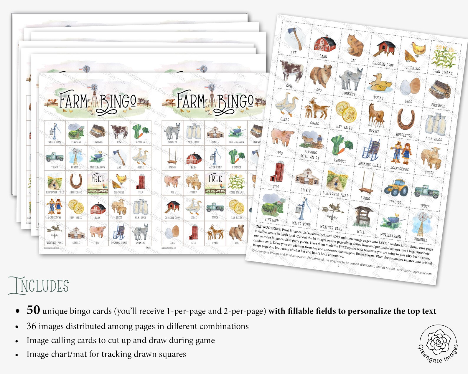 Farm Bingo: 50 Printable Bingo Cards Great for Farm-themed | Etsy