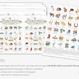 Farm Bingo: 50 Printable Bingo Cards - Great for Farm-themed Parties ...