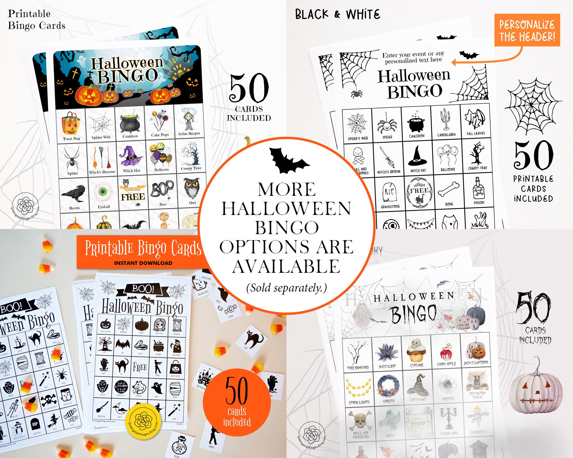 Halloween Bingo Cards: Printable Bingo 50 Cards Party Idea | Etsy
