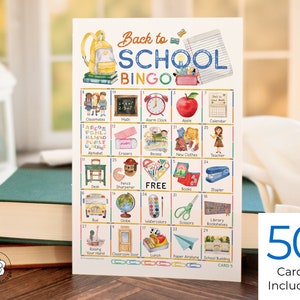 Back to School Bingo elementary 50 PRINTABLE Unique Cards. Instant ...