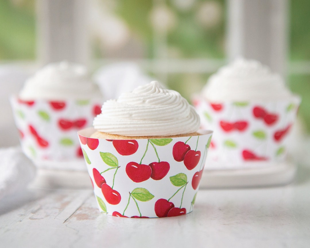 Cherry Cupcake Wrapper - Printable Cupcake Sleeve, Cherry Party Decor ...