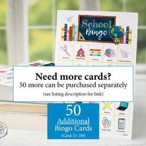 School Bingo Cards: Printable Bingo Cards, Color Pictures, 50 Cards ...