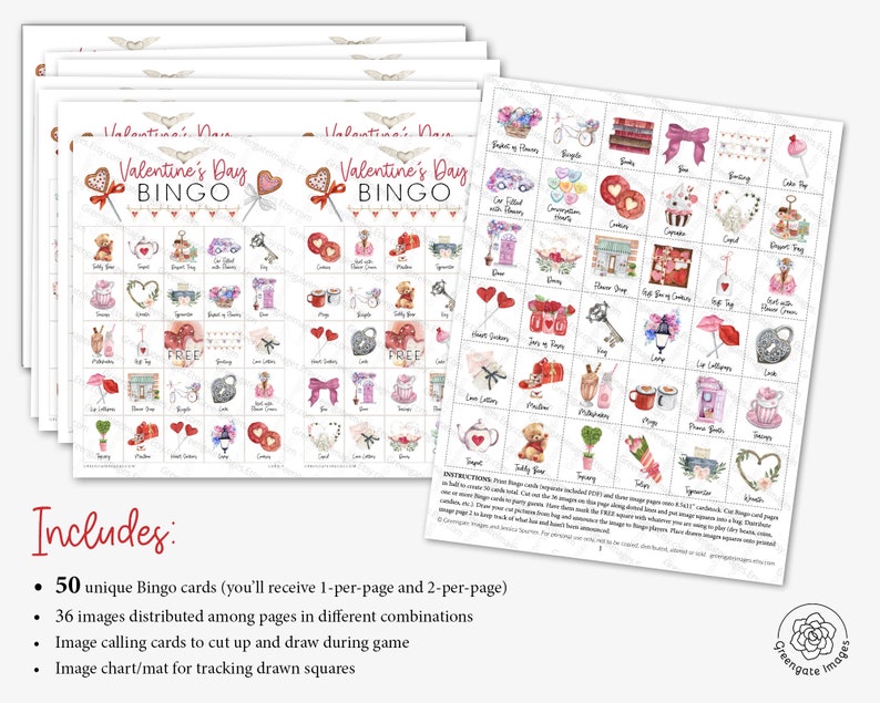 Valentine's Day Bingo Cards: Printable Bingo Cards 50 | Etsy