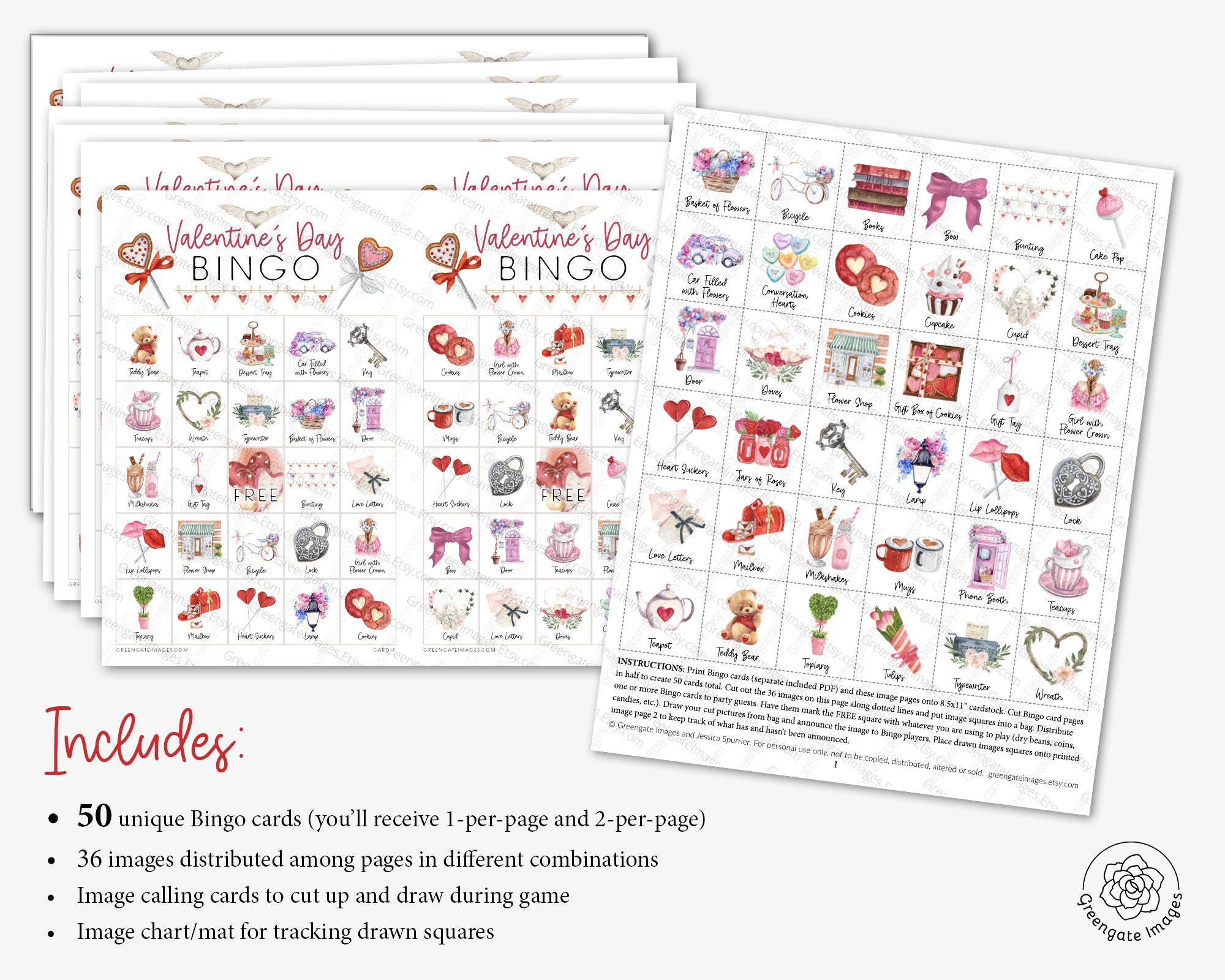 Valentine's Day Bingo Cards: Printable Bingo Cards, 50 Cards, Senior ...