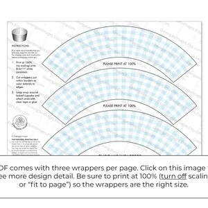 Light Blue Gingham Cupcake Wrappers - PRINTABLE Instant Download PDF ...