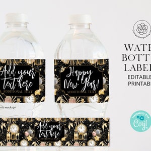 New Year's Water Bottle Label - Printable, Corjl Editable, Beverage ...