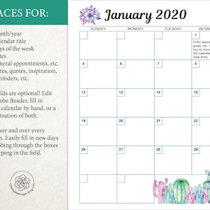 Editable Calendar Templates: Blank Calendar Pages, Watercolor Cactus ...
