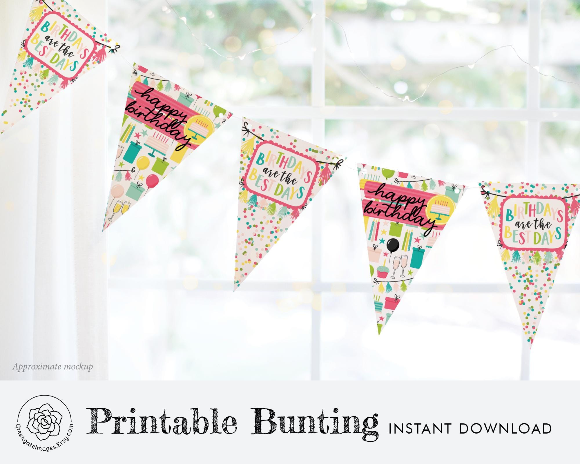 Birthday Bunting - PRINTABLE Instant Download PDF. Two Styles of ...