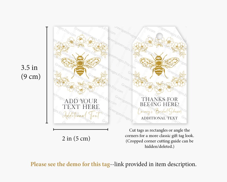 Bee Gift Tag - PRINTABLE Honey Bee Favor Tag. Personalize Corjl. Line ...