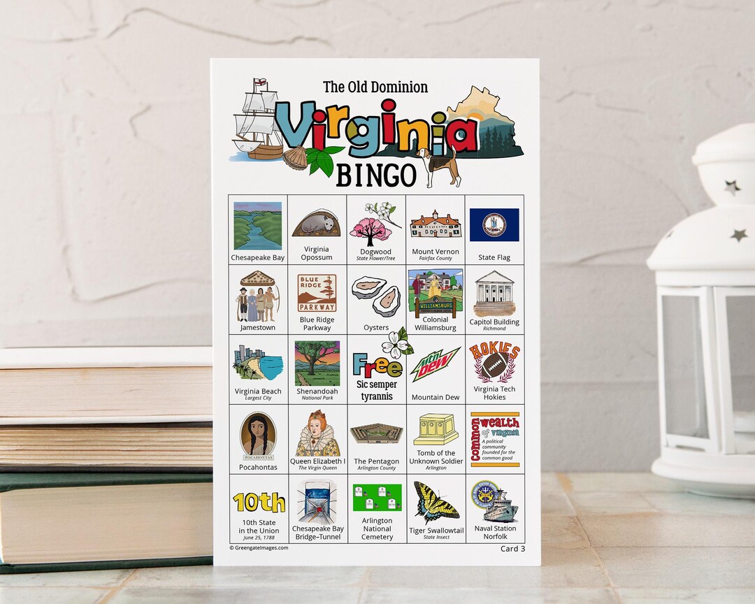 Virginia Bingo Cards - 50 PRINTABLE Unique Cards Download Instantly ...