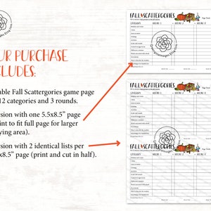 Fall Categories - PRINTABLE Instant Download PDF. Categories Game List ...