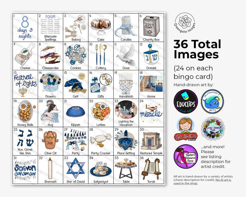 Hanukkah Bingo II - 50 PRINTABLE Unique Cards. Party Activity for All ...