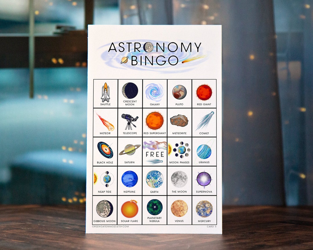 Astronomy Bingo Cards: Printable Bingo Cards, 50 Cards, Kids Game ...