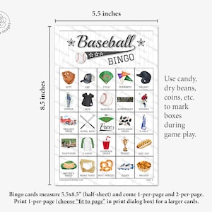 Baseball Bingo: PRINTABLE 50 Cards, Bingo Pdf Game, T-ball Fan Party ...