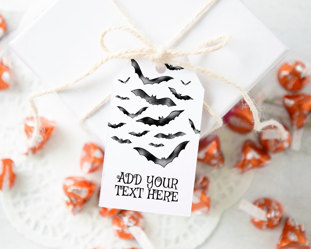 Flying Bats Gift Tag Printable Gift Tag, Favor Tag, Hang Tag, Black and ...