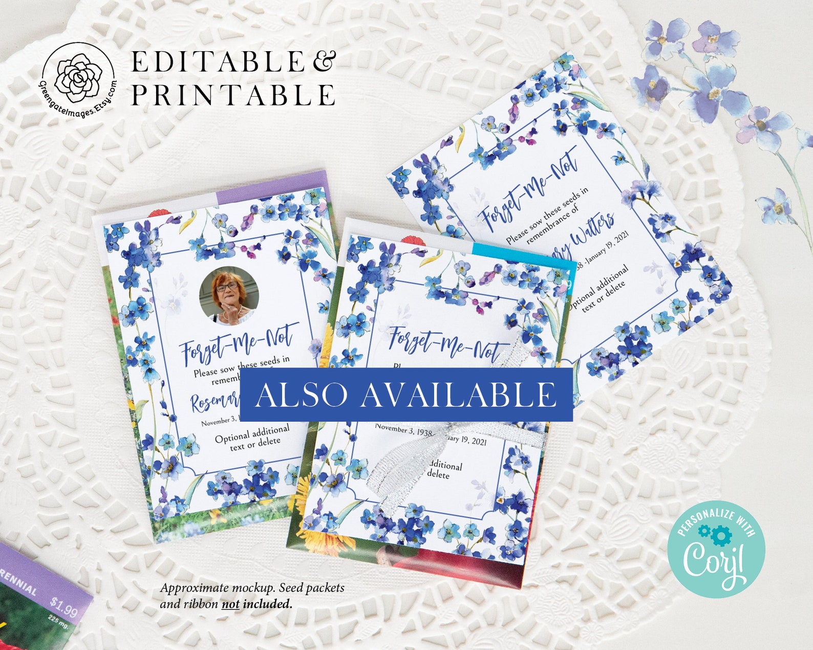 Forget-me-not Gift Tags printable Gift Tag Editable Corjl | Etsy