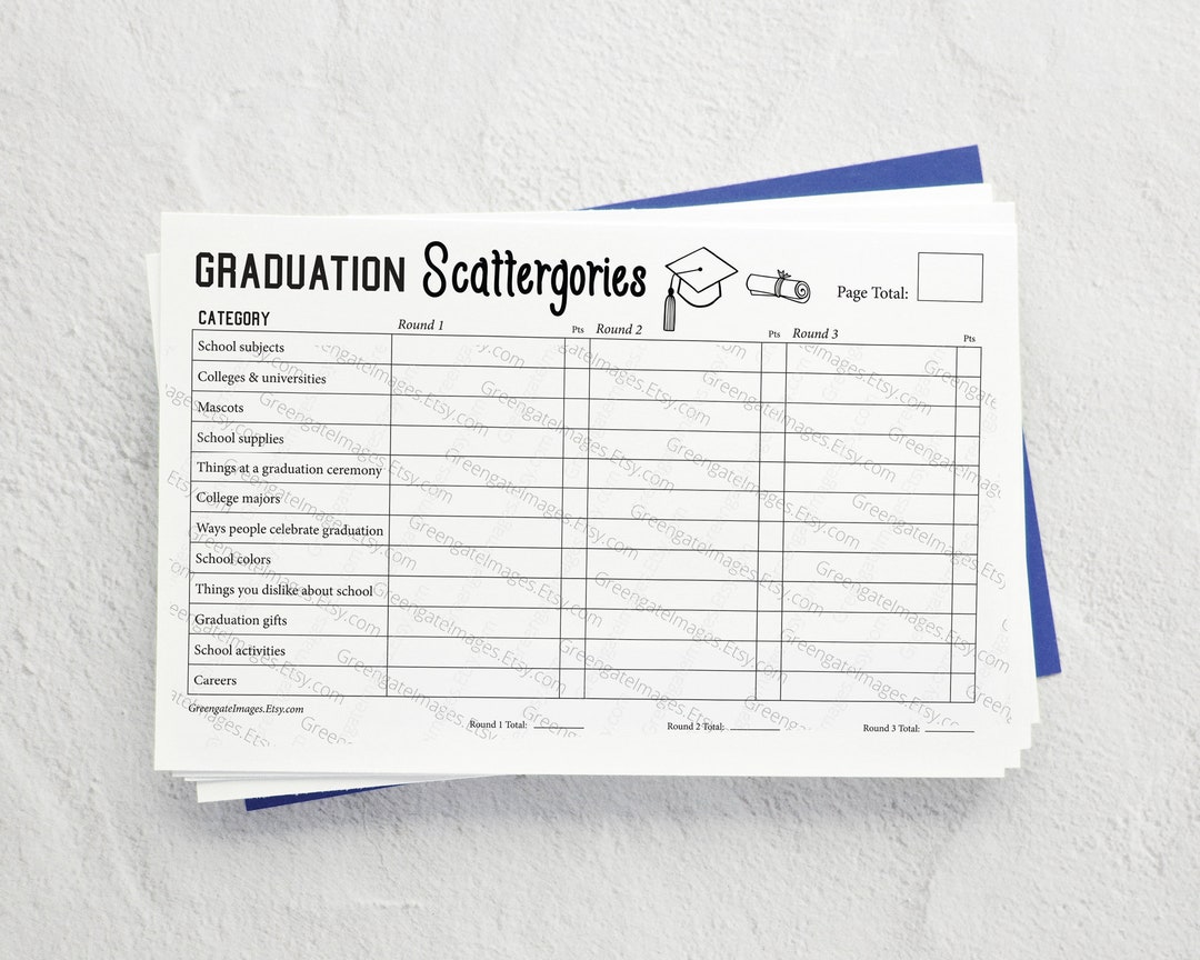 Graduation Categories Printable PDF - Letter Category Challenge, Think ...