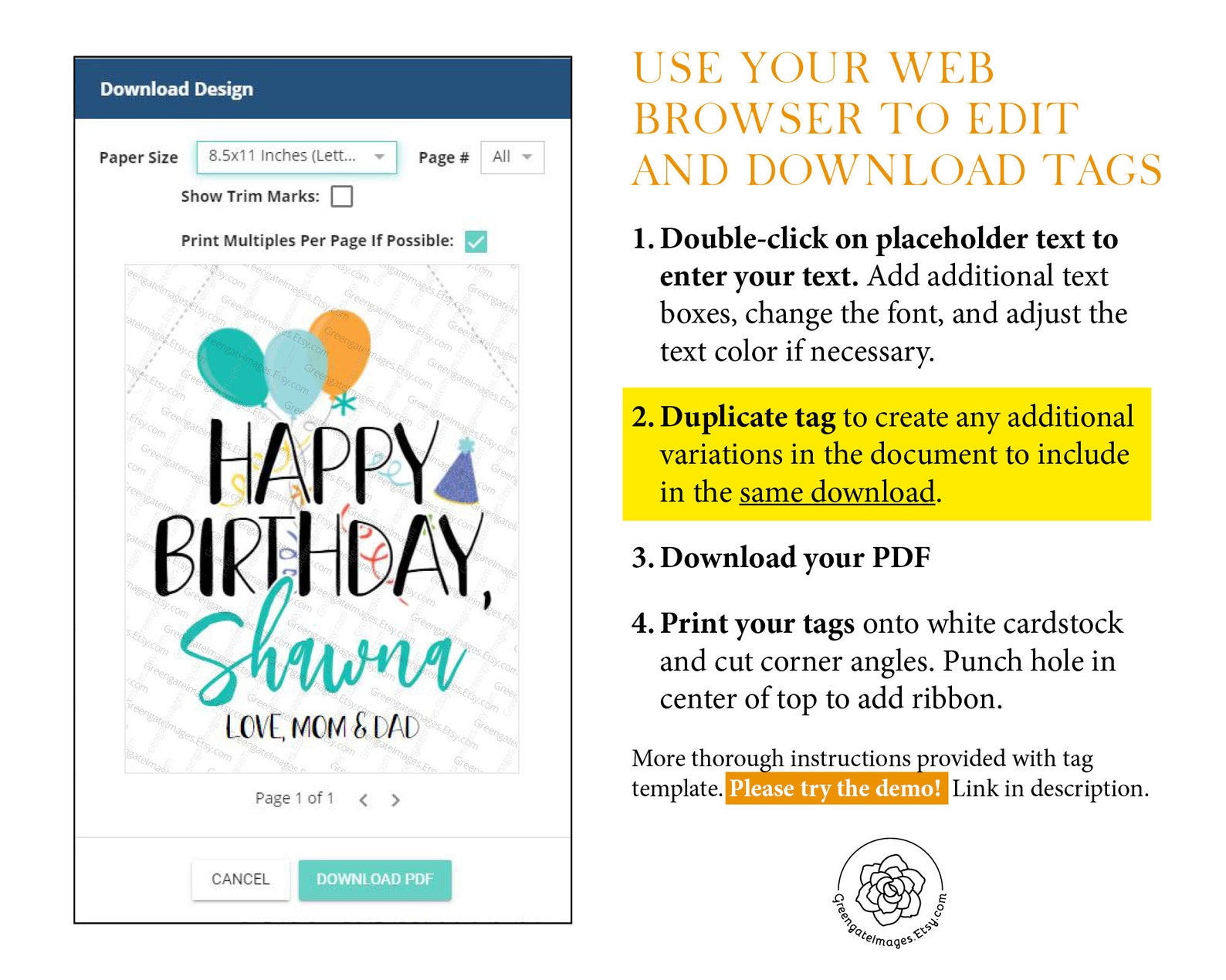 Giant Gift Tag PRINTABLE Editable Corjl Extra Large Tag - Etsy