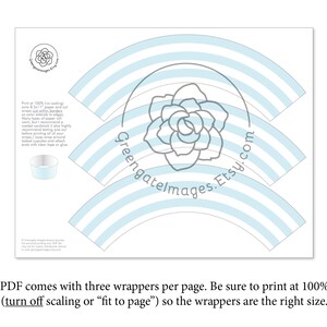 Light Blue Striped Printable Cupcake Wrapper Party - Etsy