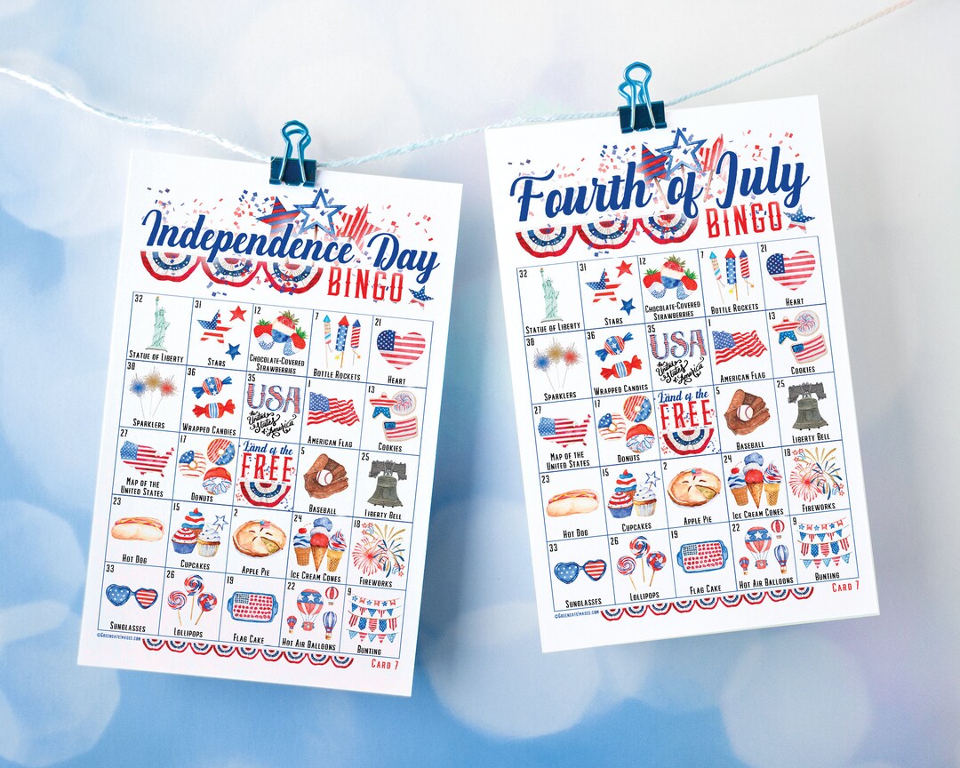 Fourth of July/independence Day Bingo - 50 PRINTABLE Unique Cards ...