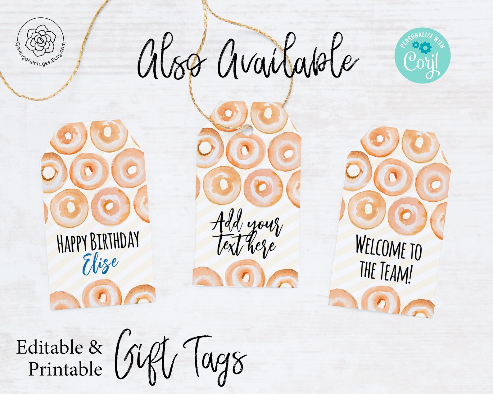 Donut Gift Tags Printable Gift Tag Editable Corjl Favor | Etsy