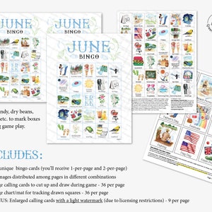June Bingo - 50 PRINTABLE Unique Cards. Instant Digital Download PDF ...