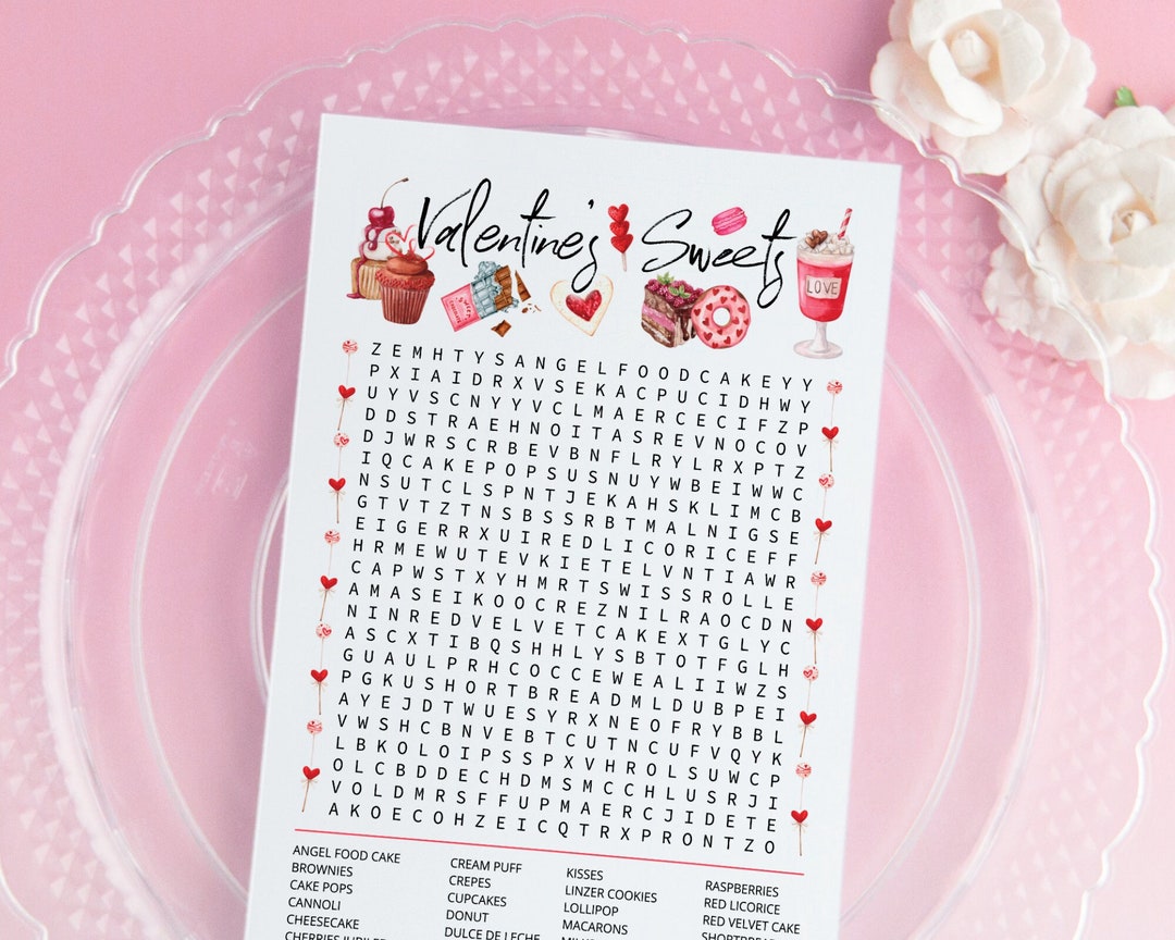 Valentine's Sweets Word Search - PRINTABLE Word Find. Instant Download ...