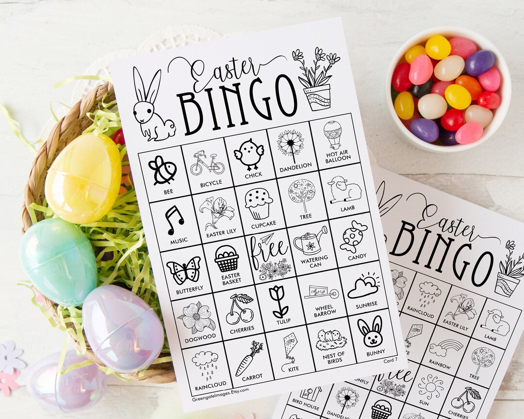 Easter Bingo Cards: Printable Bingo Cards, Black and White, 50 Cards ...