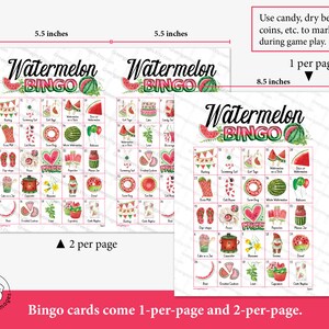 Watermelon Bingo - 50 PRINTABLE Unique Cards. Instant Digital Download ...