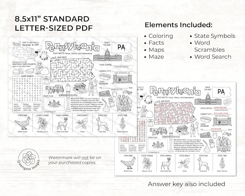 Pennsylvania Activity Page - PRINTABLE Instant Download PDF. PA State ...