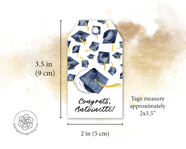Navy Blue Graduation Cap Gift Tags - PRINTABLE, Editable Corjl, Favor ...