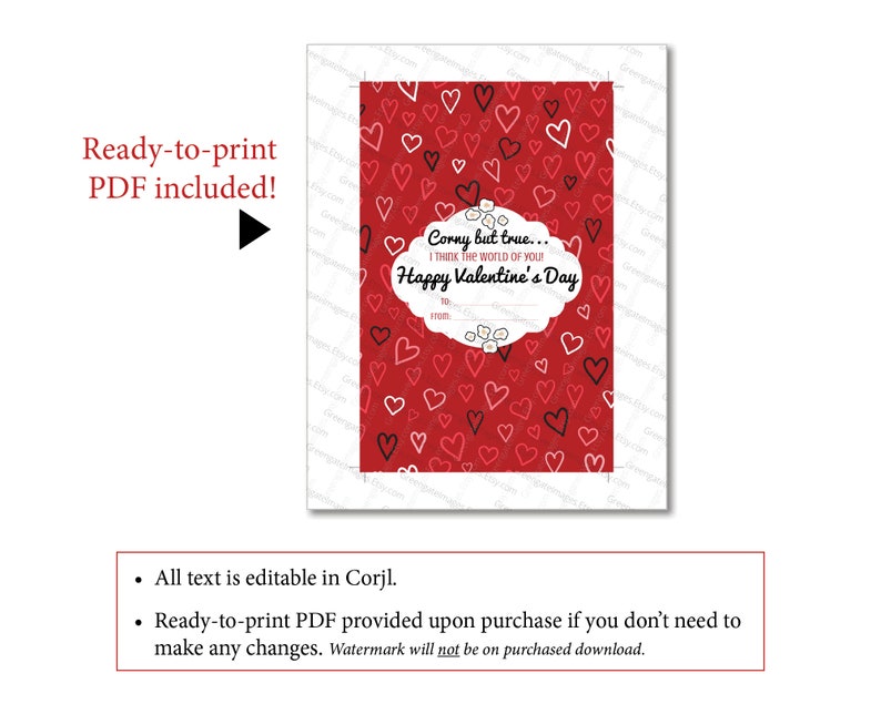 Valentine's Day Popcorn Wrapper PRINTABLE Microwave - Etsy