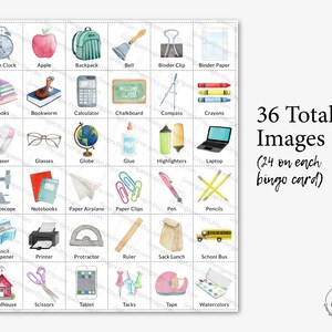 School Bingo Cards: Printable Bingo Cards, Color Pictures, 50 Cards ...
